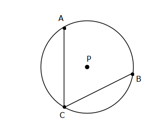 Angle ACB is an incribed angle of circle P. What is the measure of ACB ...