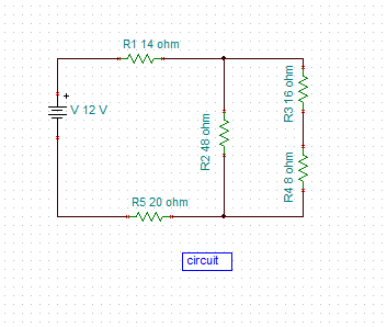 R_1 = 14 ohms, R_2 = 48 ohms, R_3 = 16 ohms, R_4 = 8 ohms, R_5 = 20 ...