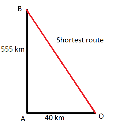 On leaving port a ship sails 40 km due west followed by a further 555 ...
