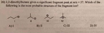 2, 2 - dimethylbutane gives a significant fragment peak at m/z = 57 ...