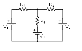 Find the current in the R3 resistor in the drawing (V1 = 17.0 V, V2 ...