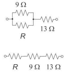 A parallel combination of an 9-ohm resistor and an unknown resistor R ...