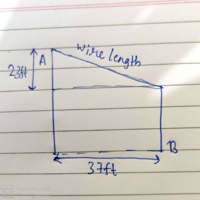 A wire is run between two tips of two poles. One pole is 23 ft. taller ...