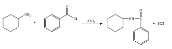 Cyclohexylamine (C6H13N) reacts with benzoyl chloride (C7H5ClO) in a ...