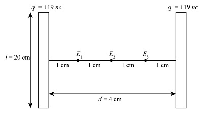 Two 20 cm-long thin glass rods uniformly charged to +19 nC are placed ...