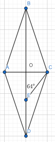 The angle bisector of \angle ACD in rhombus ABCD makes a 64^o angle ...