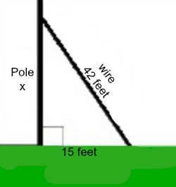 A 42 ft guy wire reaches from the top of a pole to a point on the ...