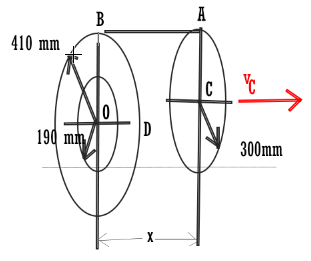 The center C of the smaller wheel has a velocity v_{c} =0.35 m/s in the ...