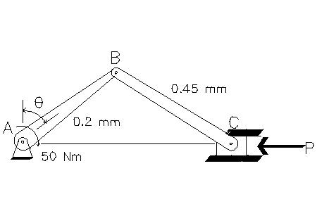 The constant moment of 50 N?m is applied to the crank shaft shown in ...