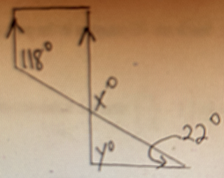 Find x and y. Angles given are 118 degrees and 22 degrees. | Homework ...