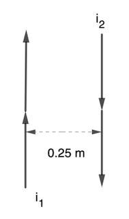 Two very long wires run parallel to each other and are separated by 0. ...