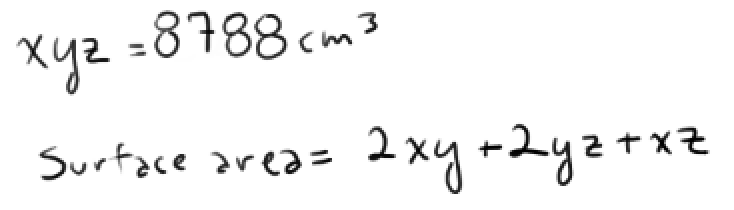 A cardboard box without a lid is to have a volume of 8,788 cm^3. Find ...