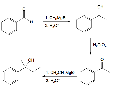 Synthesize the following molecule from benzaldehyde. Show all steps and ...
