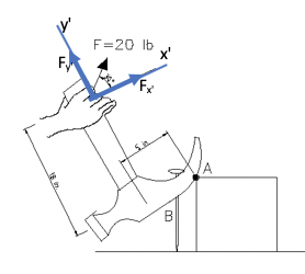 A 20 l b force is applied to the hammer. Find the moment of the force ...