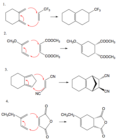 Give the products of the following Diels-Alder reactions. Indicate the stereochemistry where ...