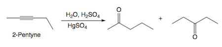 Predict the organic products from reaction of 2-pentyne with H2O, H2SO4 ...