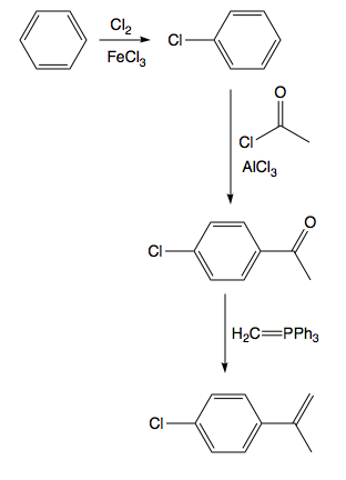 Starting with benzene and using any other reagents of your choice ...