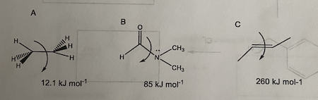 Explain the relative difference in barriers to rotation (about the C-C ...