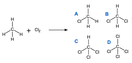 Name the products of reacting methane with Cl_2. | Homework.Study.com