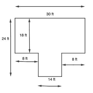 Find the area of the figure below. Dimensions: 30 ft, 24 ft, 18 ft, 8 ...