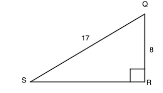 In the following diagram of triangle QRS, QR = 8 and QS = 17. Determine ...