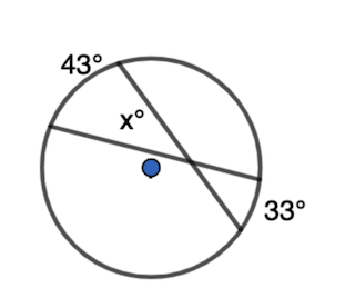 Find the value of the missing variable. Given angles are 43 degrees and ...