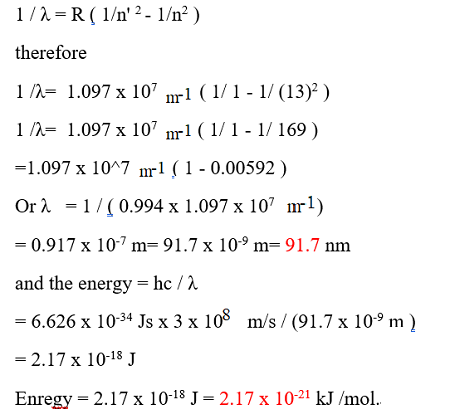 What is the photon energy (in kJ/mol) and the wavelength (in nm) of the ...