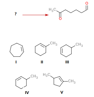 Of the alkenes I II III IV and V shown, which would produce the product ...