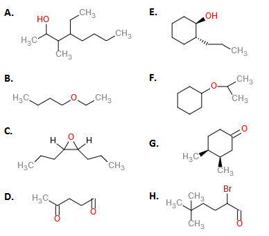 Name the following compounds (A to H): | Homework.Study.com