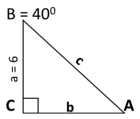 Solve the right triangle: a = 6, B = 40deg; find b, c and A | Homework ...