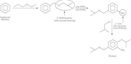 Produce the given compound from benzene, organic halides with less than ...
