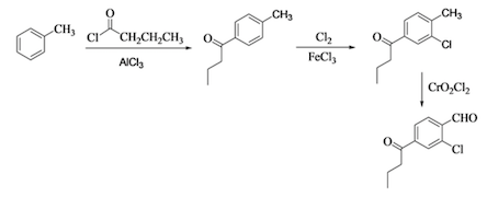 Synthesize the following compound from toluene (C6H5CH3) and any other ...