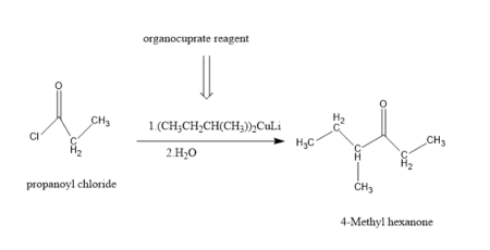 What organocuprate reagent is needed to convert CH3CH2COCl to the given ...