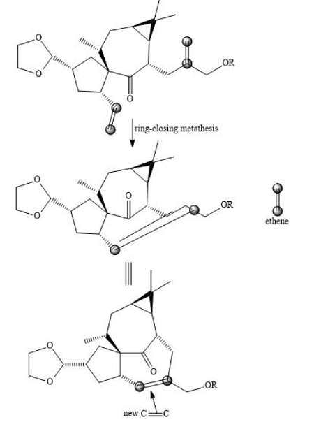 What product is formed by ring-closing metathesis of compound V, a key ...