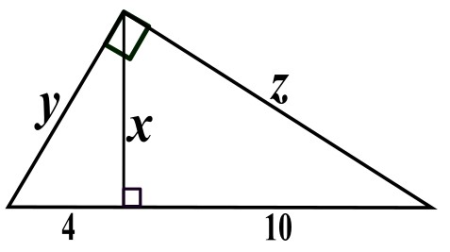 Using the following figure, find y. a) 2 sqrt 14 b) 2 sqrt 10 c) 14 d ...