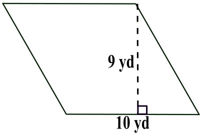 Find the Area of the Parallelogram. A. 19 square yards B. 45 square ...
