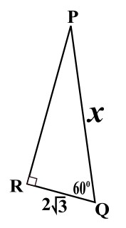In the right triangle shown, m angle Q = 60 degrees and QR = 2 sqrt 3 ...