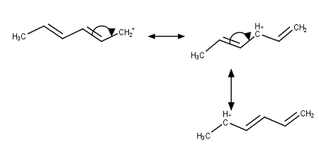 Draw the resonance contributors for CH_3CH = CHCH = CHC^+H_2 ...
