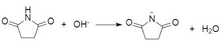 Show the acid-base reaction of succinimide with the hydroxide anion ...