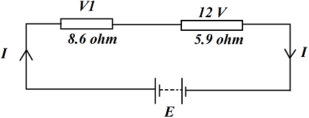 An 8.6 ohm resistor and a 5.9 ohm resistor are connected in series with ...