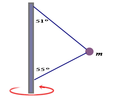 A 1.13 kg ball is connected by means of two ideal strings to a vertical ...
