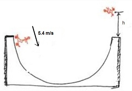 The skateboarder in the drawing starts down the left side of the ramp ...