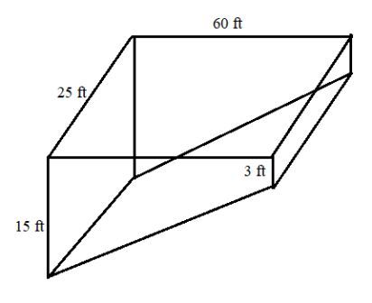 A swimming pool is 60 feet long and 25 feet wide. Its depth varies ...