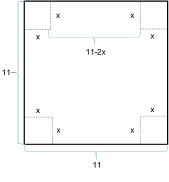 An open box is to be made by cutting a square from each corner of an 11 ...