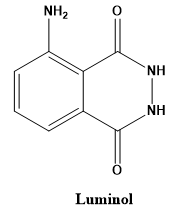 Luminol, which is used by forensic scientists to find blood, fluoresces ...