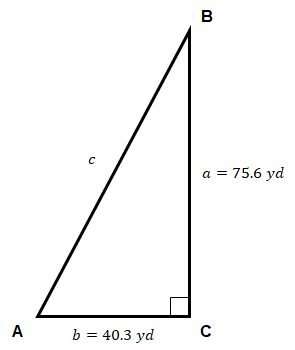 Solve the right triangle ABC using the given information a = 75.6 yd, b ...