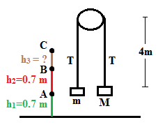 Two objects with masses 4.90 kg and 2.30 kg hang 0.700 m above the ...