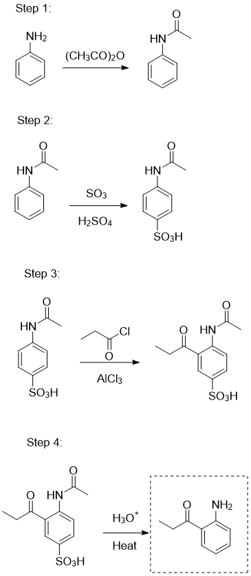 Dictate a synthesis of the given compound from aniline (C6H5NH2 ...