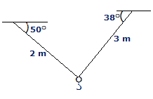 A block-and-tackle pulley hoist is suspended in a warehouse by ropes of ...