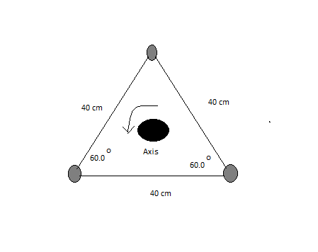 The three 150 g masses in the figure are connected by mass-less, rigid ...